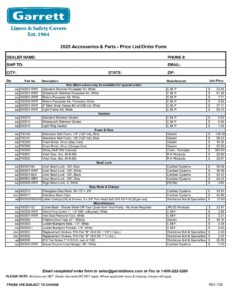 Parts Order Form 2025 – July Writable | Garrett